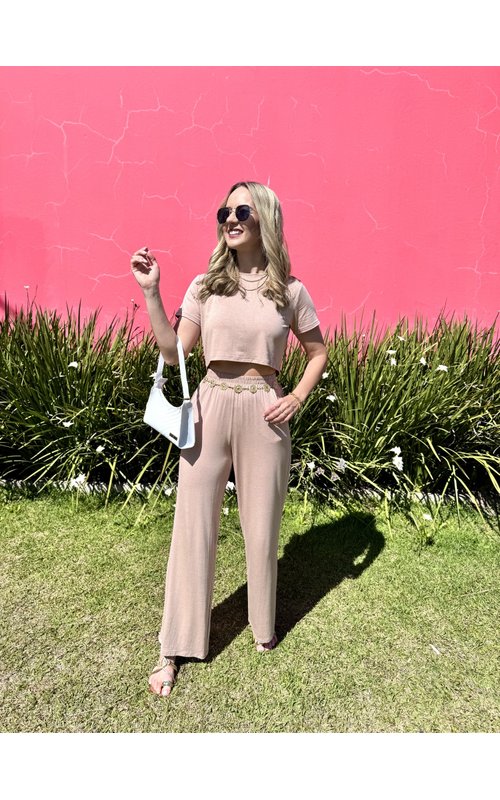 Conjunto cropped + calça pantalona